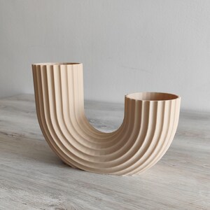 U Shaped Double Planter – 3D Printed Ribbed Taupe Vase, PLA Bioplastic ...