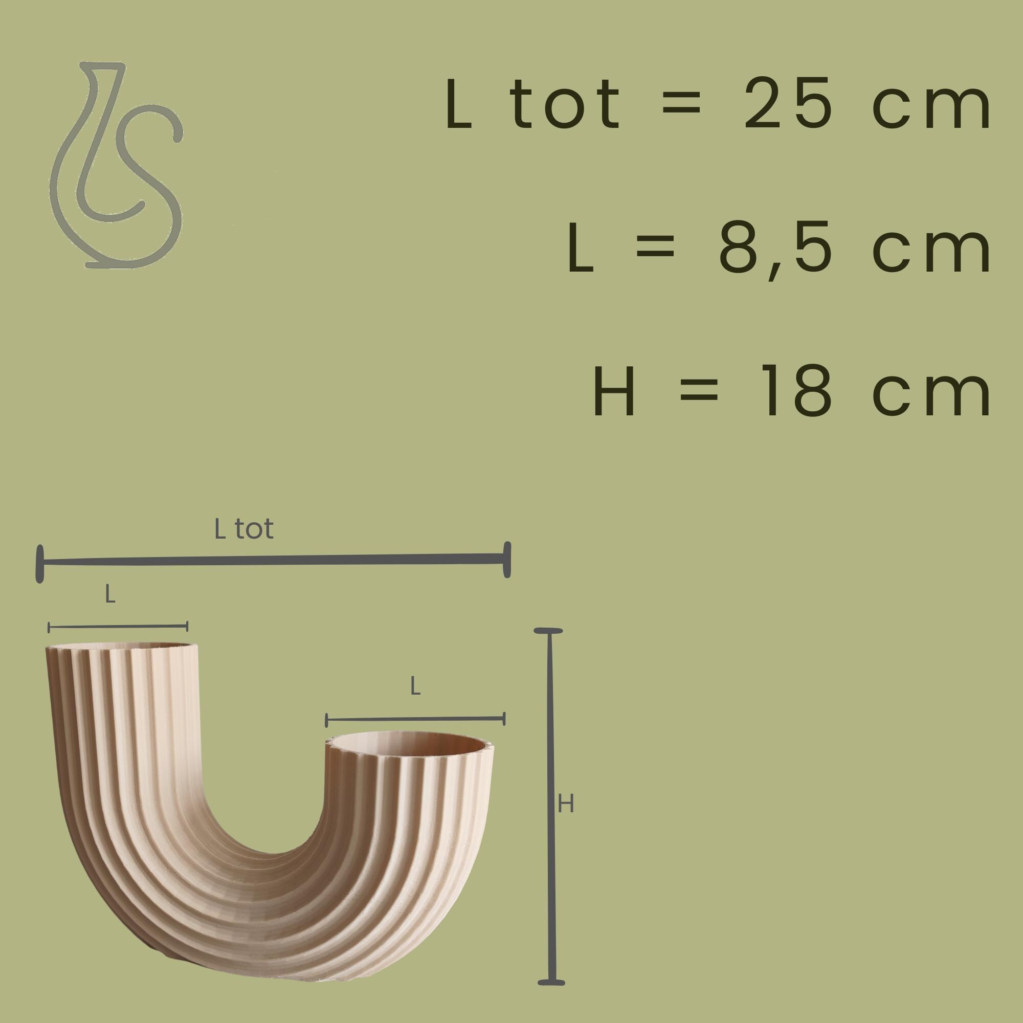 U Shaped Double Planter – 3D Printed Ribbed Taupe Vase, PLA Bioplastic ...