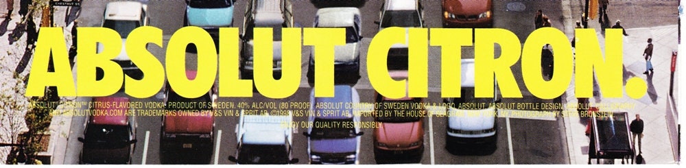 Vintage Absolut Citron Vodka Ad, Yellow Taxi Photo, 1998 Magazine Back ...