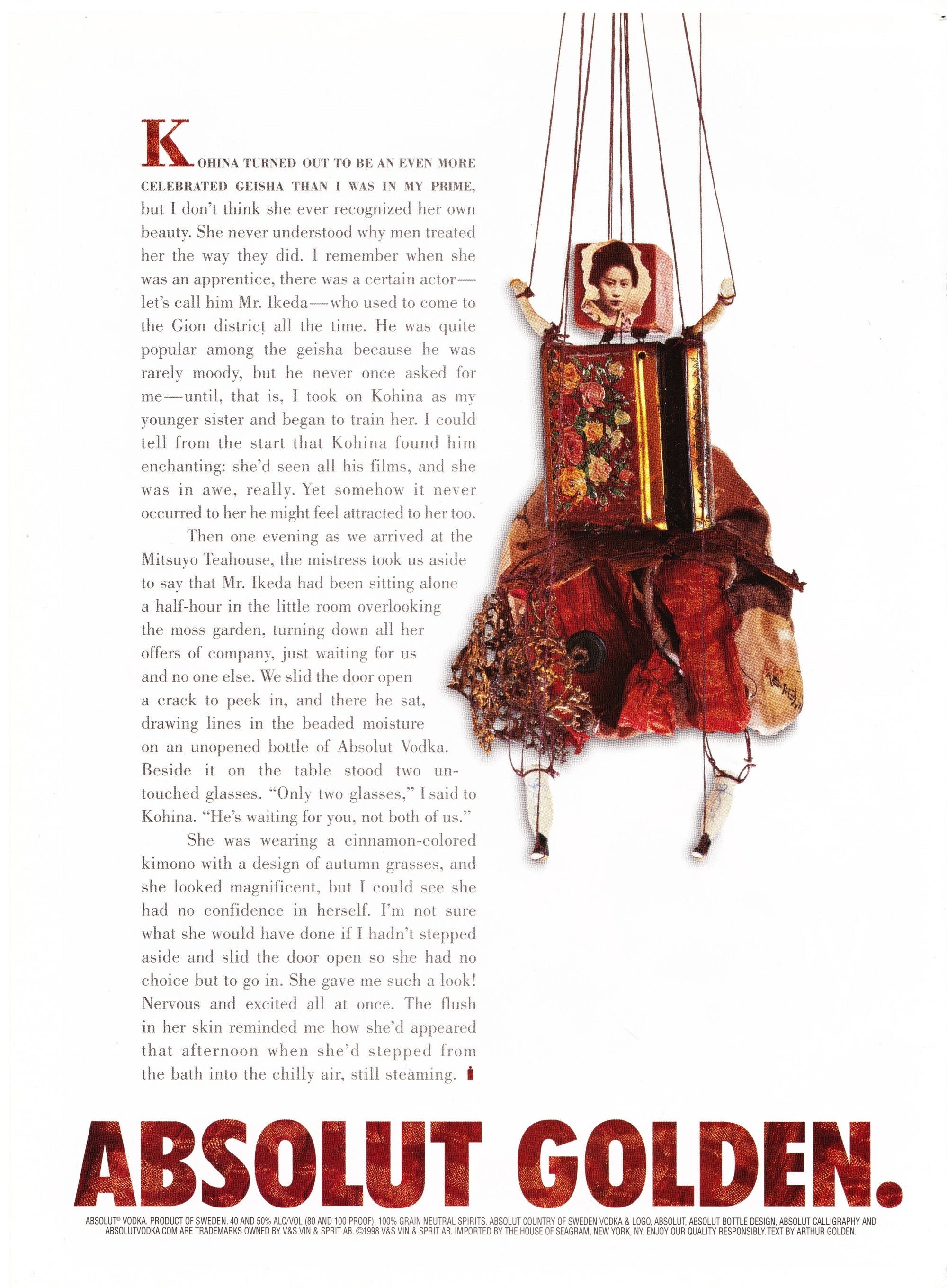 ABSOLUT GOLDEN Vintage Vodka Ad Copyright 1998, Magazine Back Cover ...