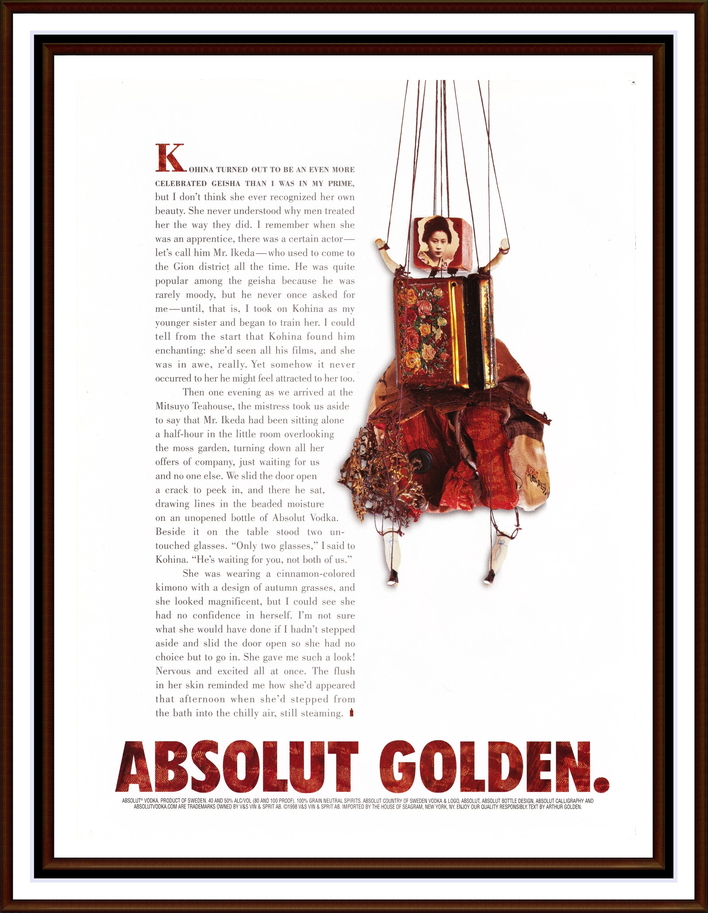 ABSOLUT GOLDEN Vintage Vodka Ad Copyright 1998, Magazine Back Cover ...
