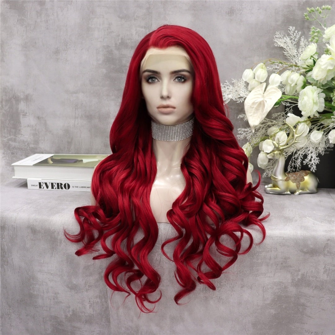 Queen Mera - Fire Red Long Wavy Lace Front Wig, Heat Resistant Wig for ...