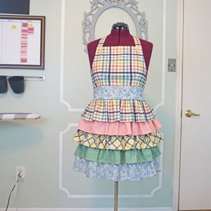 SOPHIE Vintage Style Full Ruffle Apron - Rainbow Check - Etsy