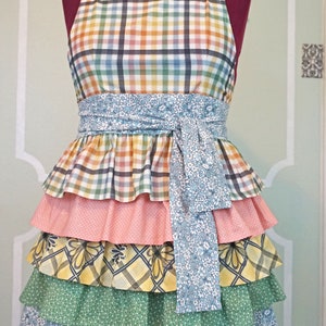SOPHIE Vintage Style Full Ruffle Apron - Rainbow Check - Etsy