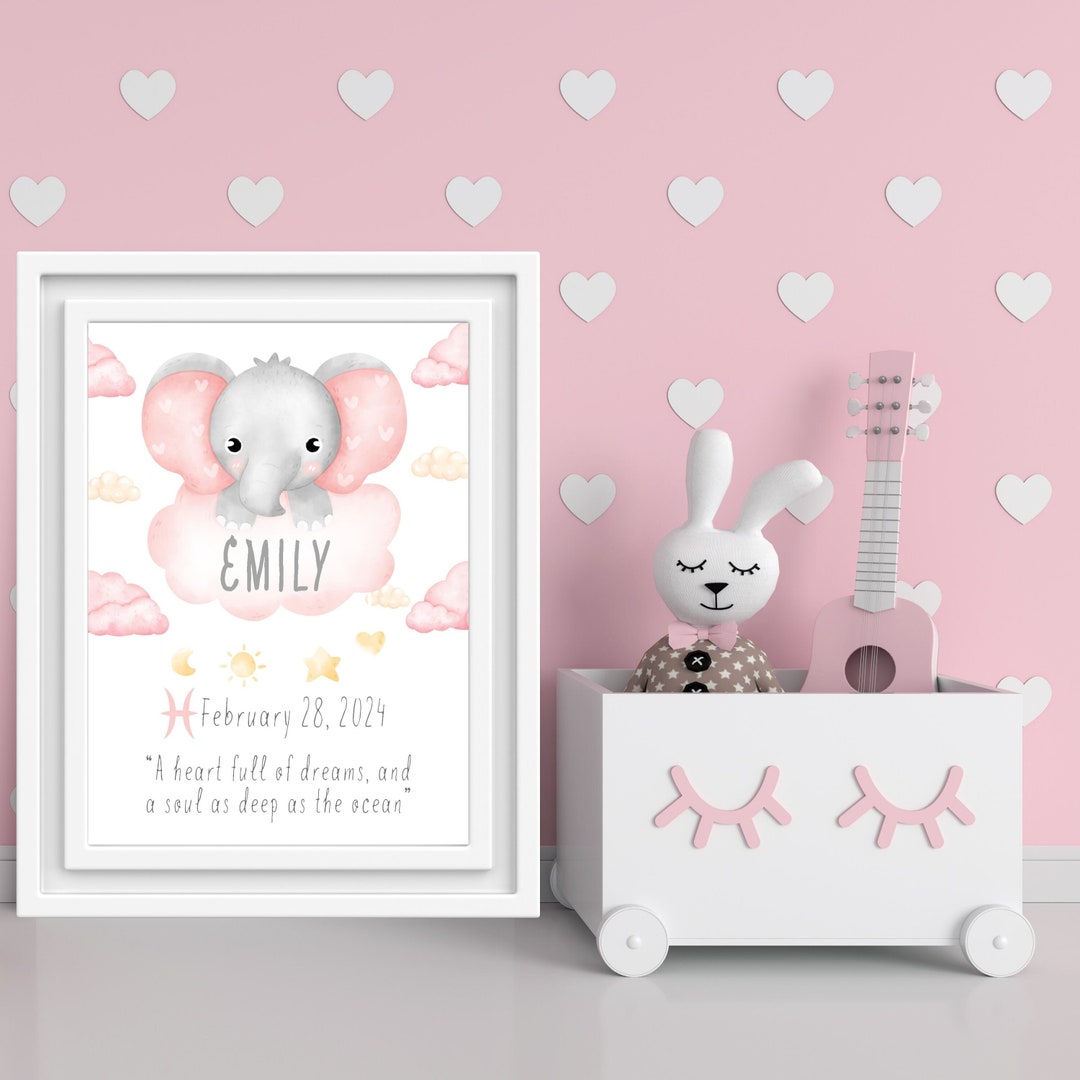 Digital Baby Girl Birth Poster. Personalized Birth Poster. Newborn Baby ...