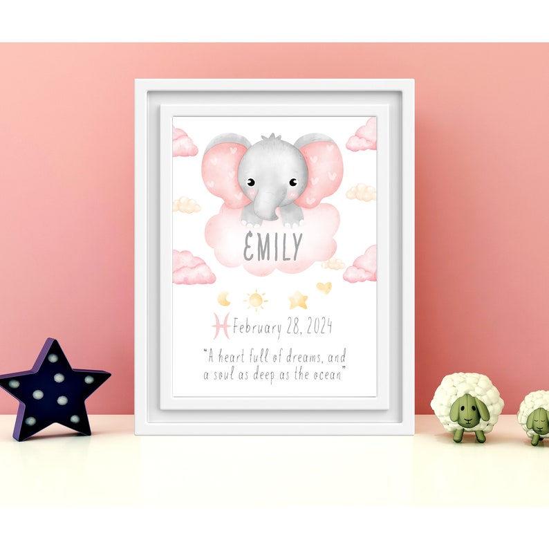 Digital Baby Girl Birth Poster. Personalized Birth Poster. Newborn Baby ...