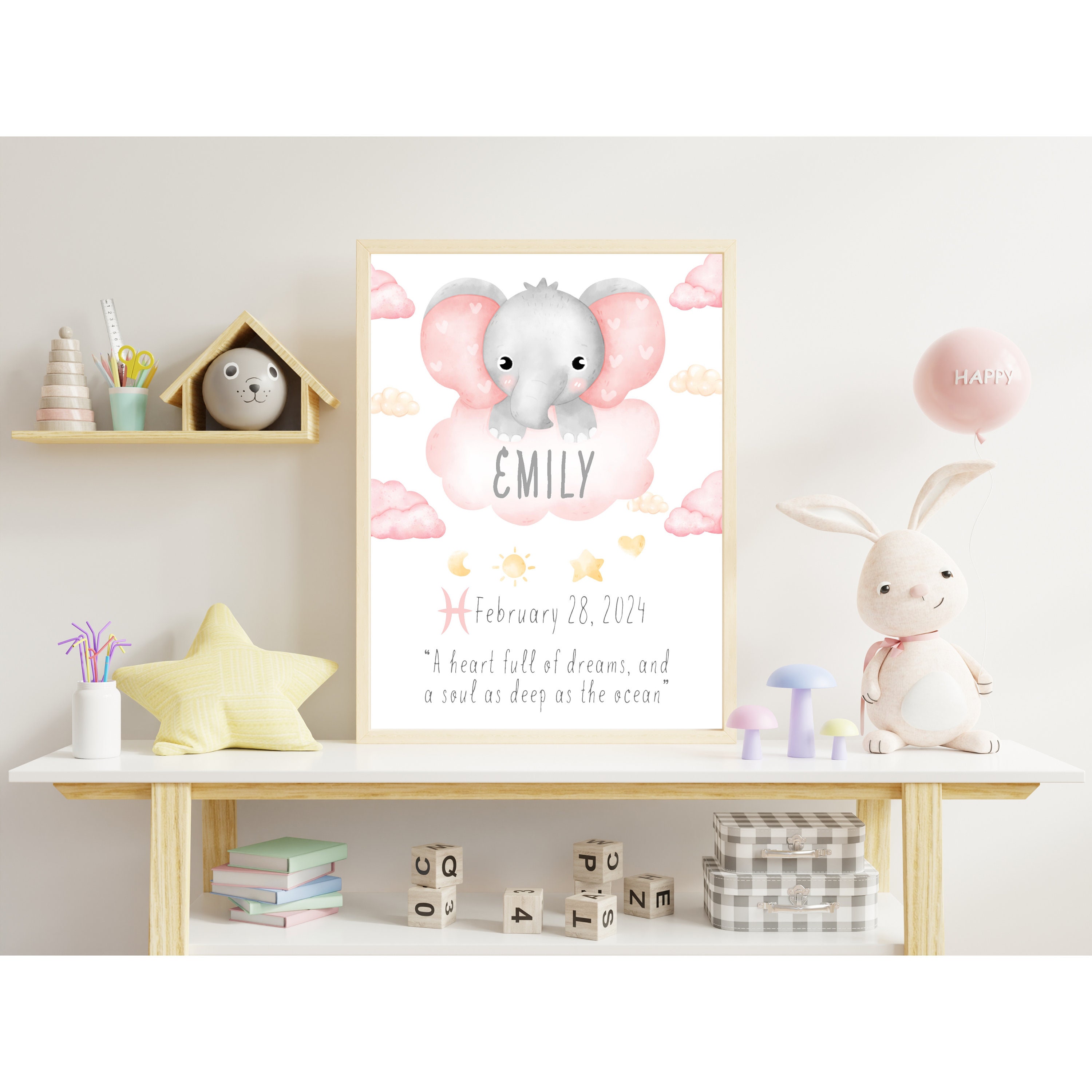 Digital Baby Girl Birth Poster. Personalized Birth Poster. Newborn Baby ...