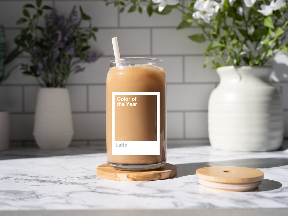 Latte Color of the Year Sipper Glass 16oz Minimalist Iced Coffee Cup ...