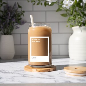 Latte Color of the Year Sipper Glass 16oz Minimalist Iced Coffee Cup ...