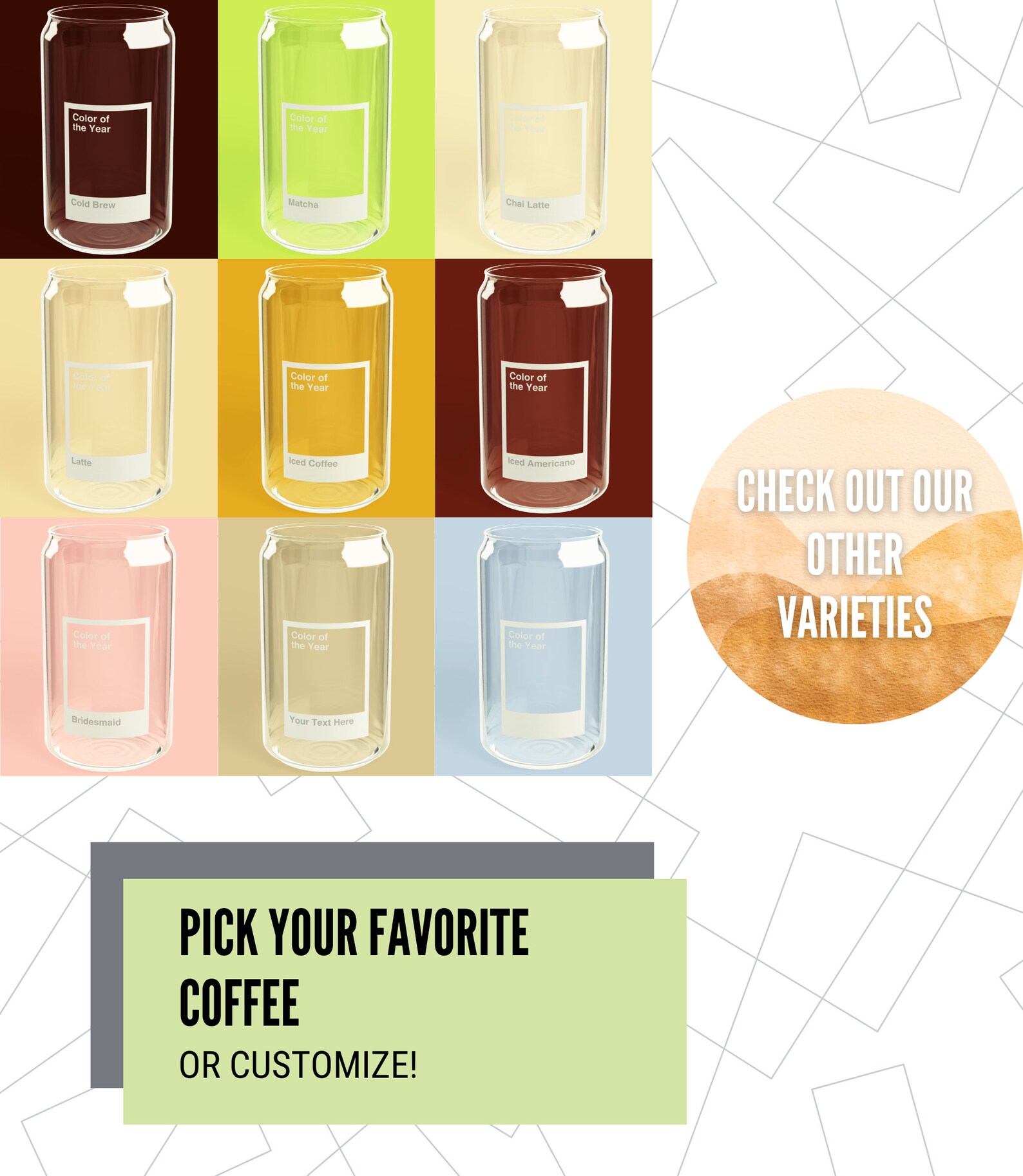 Latte Color of the Year Sipper Glass 16oz Minimalist Iced Coffee Cup ...