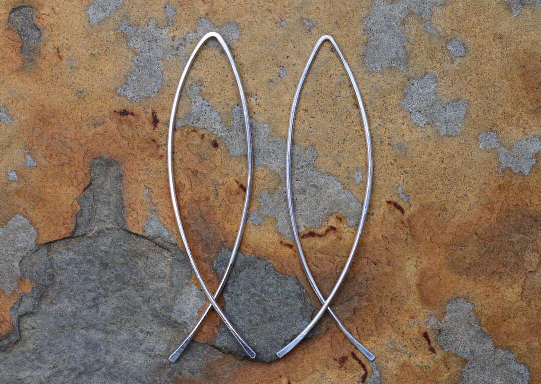 Fish Hoop Earrings, Sterling Silver 2 Inch, Artisan Hammered Fish Hoop ...