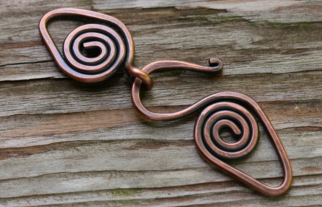 Handmade Spiral Antique Copper Clasp - 14 Gauge Artisan Forged Antique ...