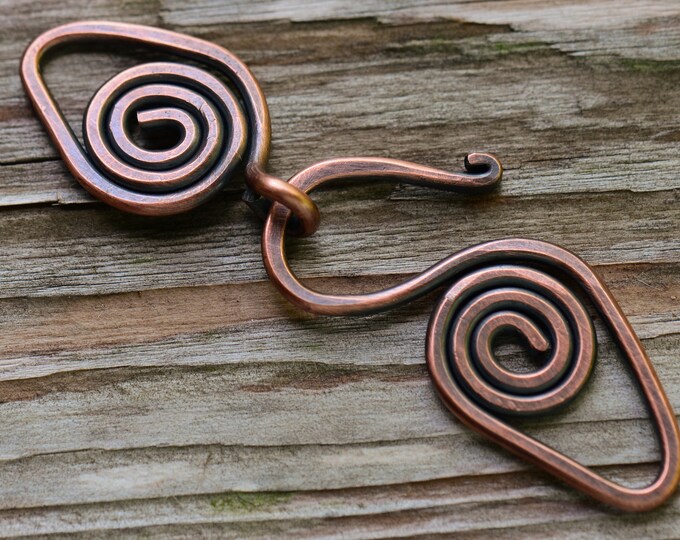 Handmade Spiral Antique Copper Clasp - 14 Gauge Artisan Forged Antique ...