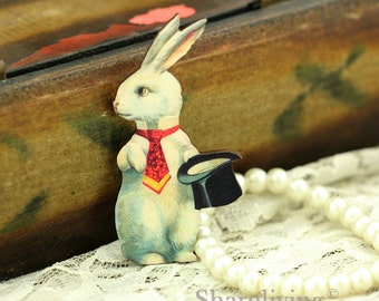 White rabbit brooch | Etsy