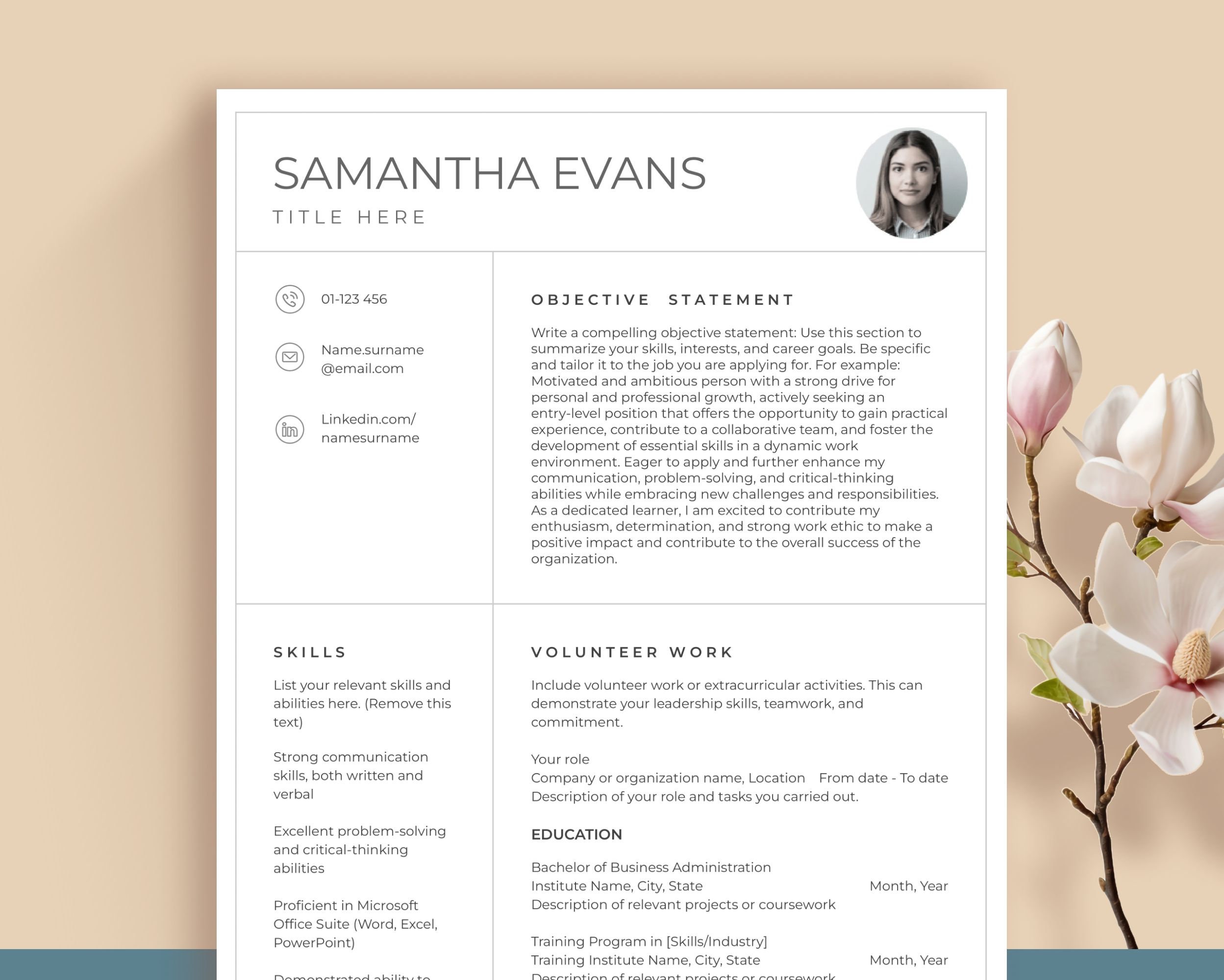 FIRST JOB Skills-based Resume Template. Modern, Clean Design, Editable ...