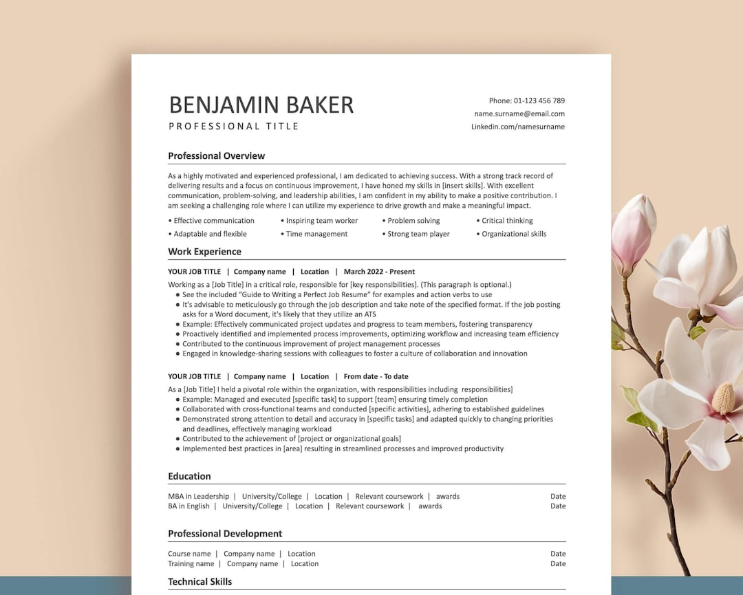 1-column MODERN Ats-friendly Resume Template. Editable Bundle. Cover ...