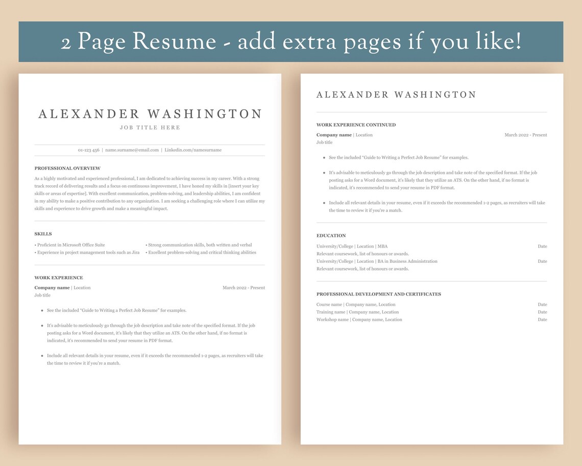MODERN Minimalist Ats-friendly Resume Template. Editable Professional ...