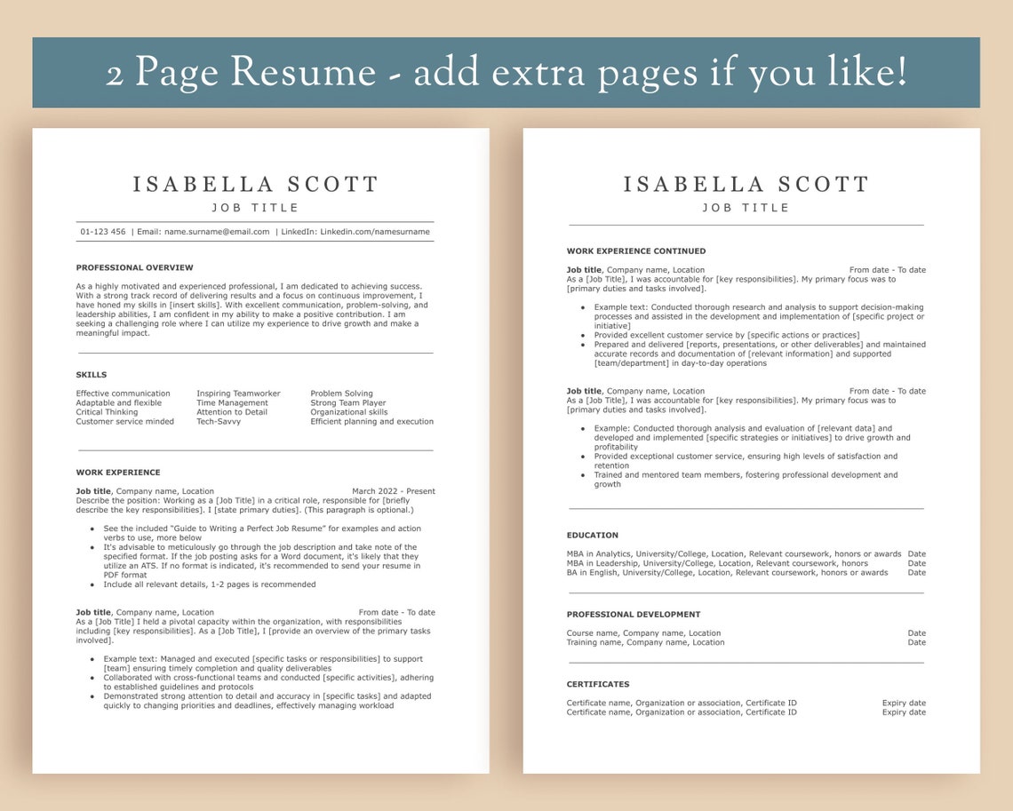 BASIC Bold Ats-friendly Resume Templates. Stand Out. 1, 2 or More Pages ...