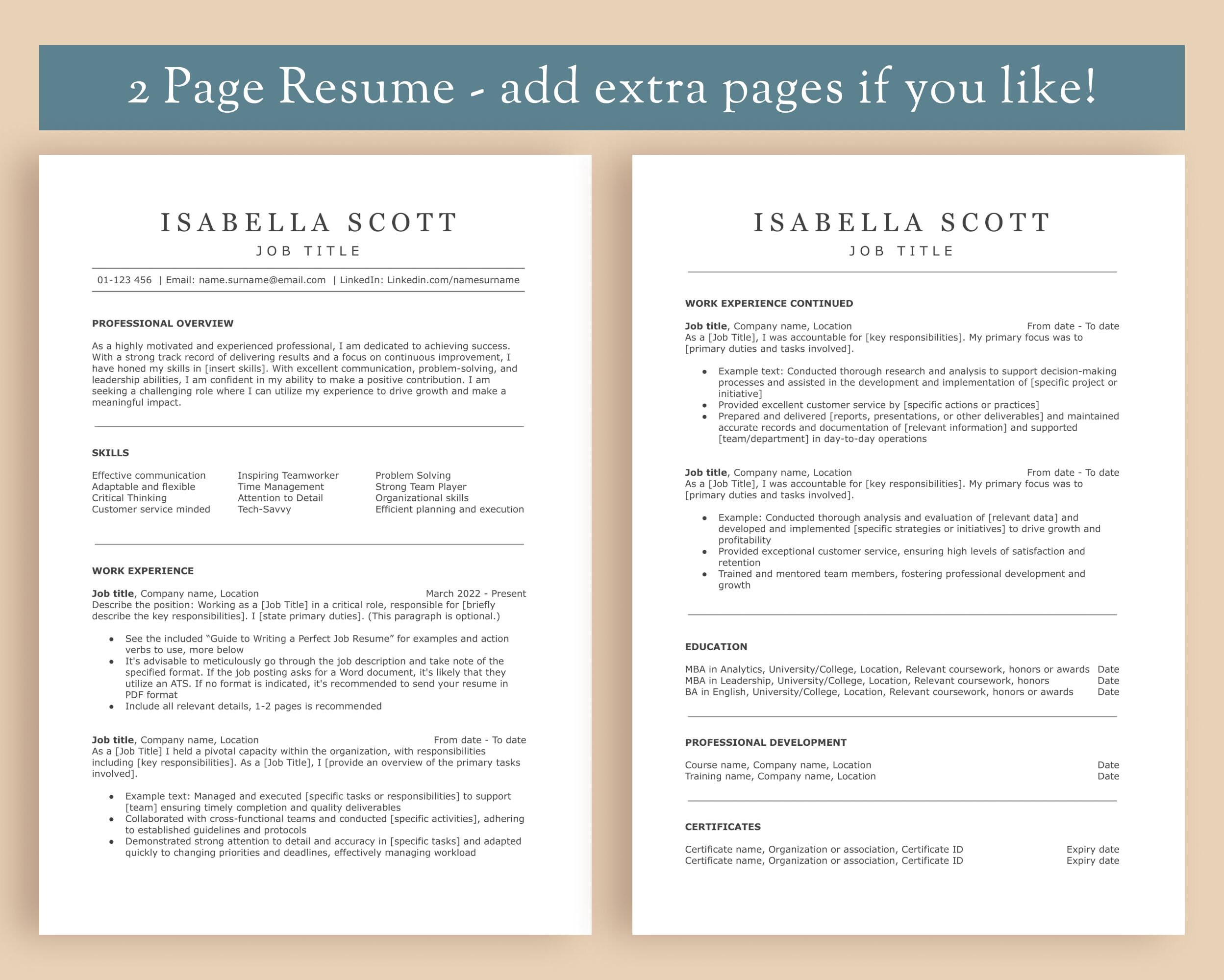 BASIC Bold Ats-friendly Resume Templates. Stand Out. 1, 2 or More Pages ...