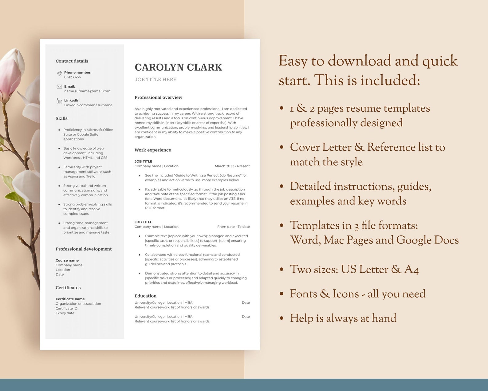 BESTSELLER 2-column Resume. Ats-friendly Word Template, Pages Template ...