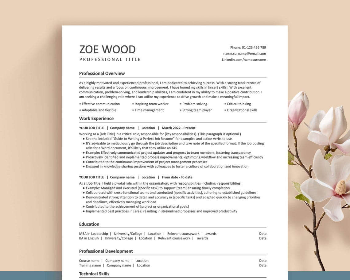 MINIMALIST CLEAN Google Docs, Word, Pages Resume Template - Executive ...
