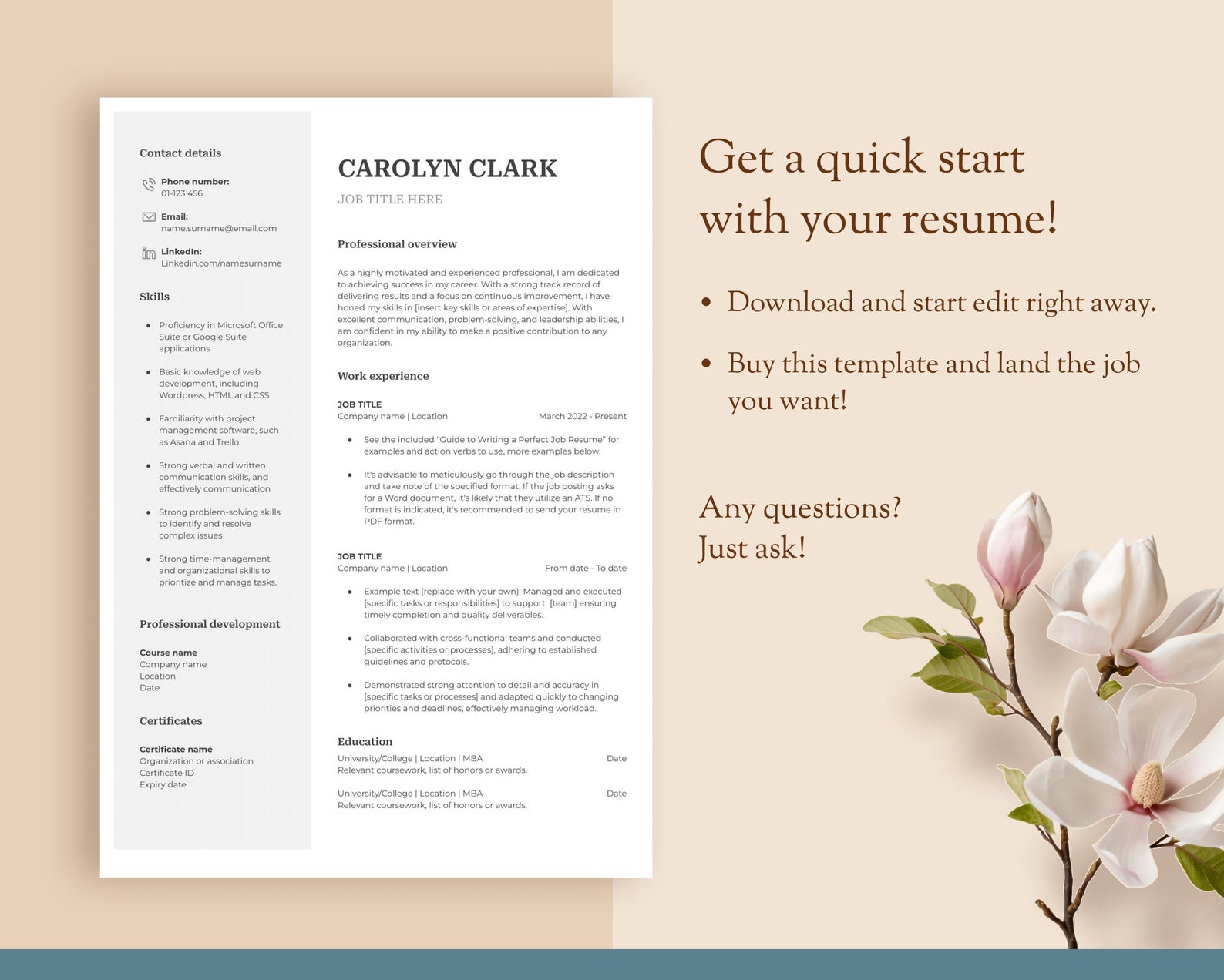 BESTSELLER 2-column Resume. Ats-friendly Word Template, Pages Template ...