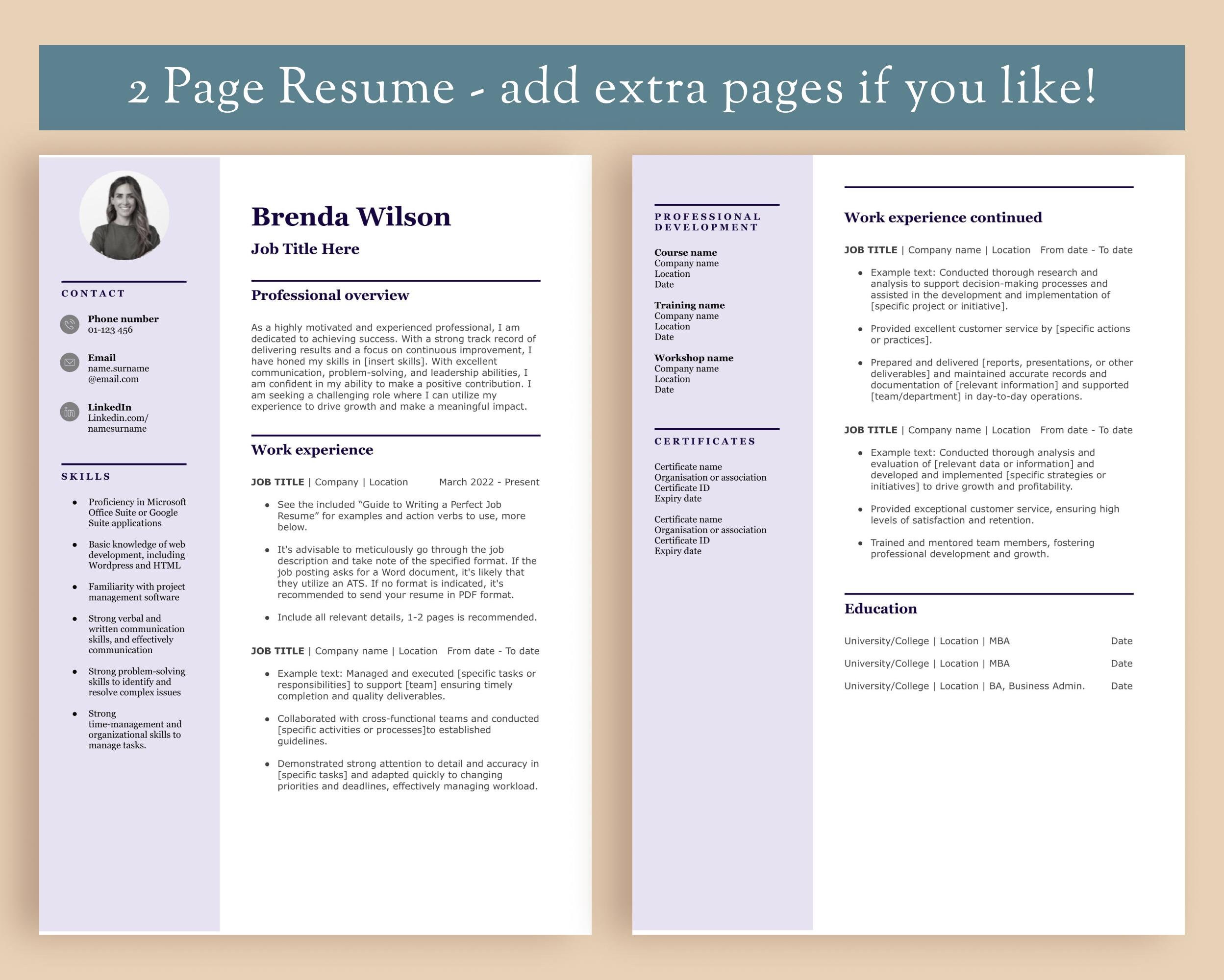 COLOURFUL Clean Resume Template Bundle in Word, Mac Pages, and Google ...
