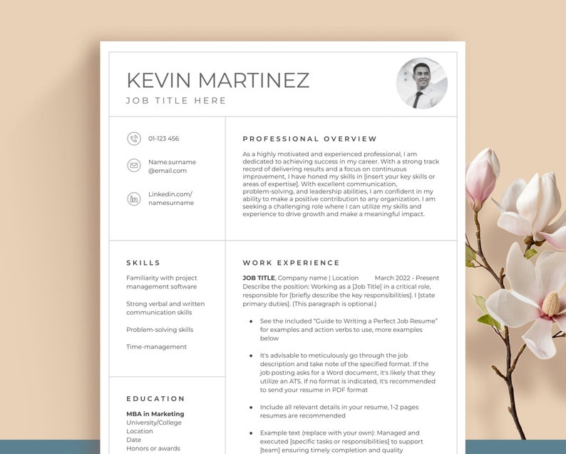 CLEAN PROFESSIONAL 2-column Resume With Photo. Accessible Word Template ...