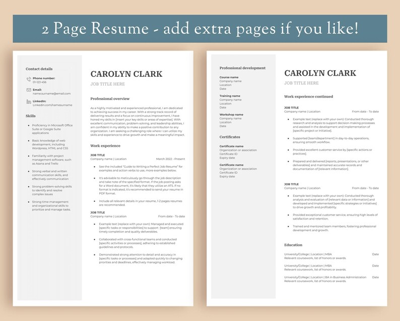 BESTSELLER 2-column Resume. Ats-friendly Word Template, Pages Template ...