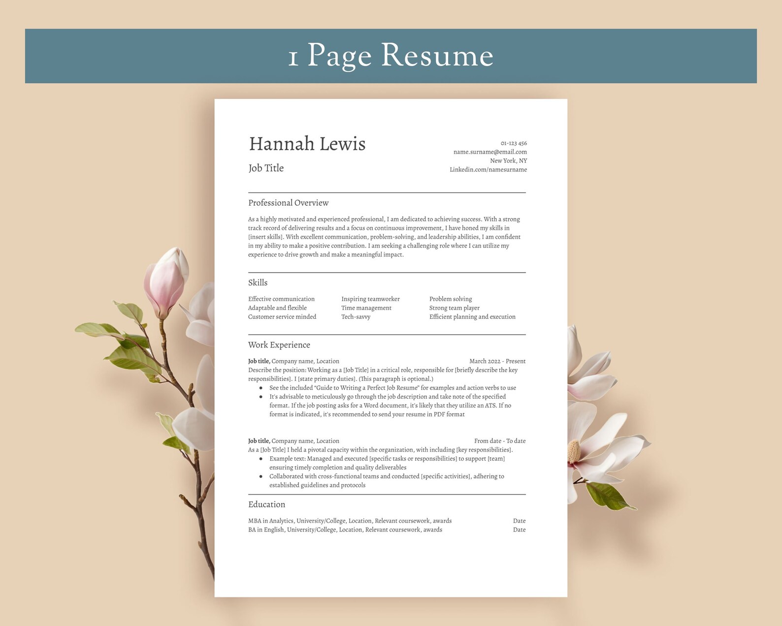 COMPACT Basic Ats-friendly Clean Modern Resume Template. Instant ...