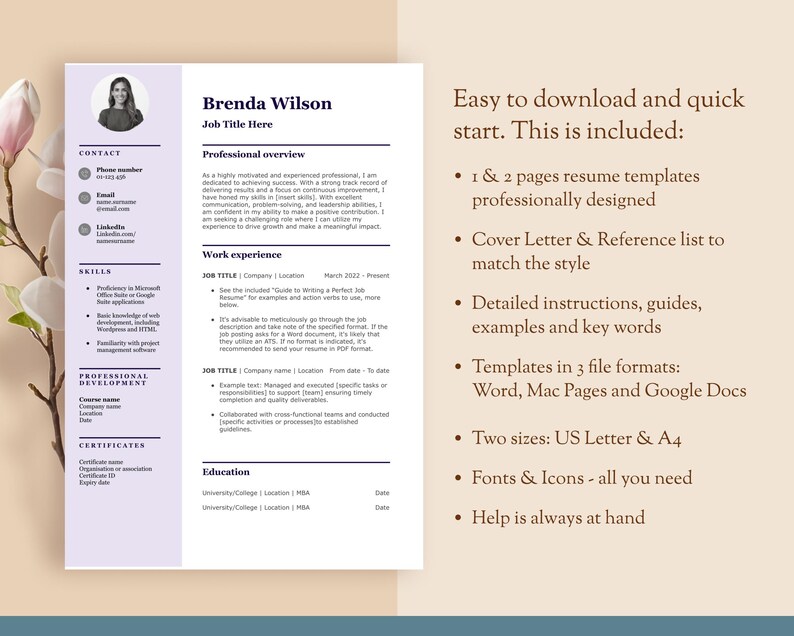 COLOURFUL Clean Resume Template Bundle in Word, Mac Pages, and Google ...