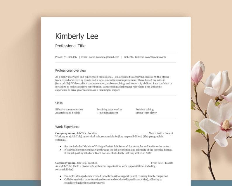 1-column Ats-friendly Resume Template - Professional CV Bundle With ...