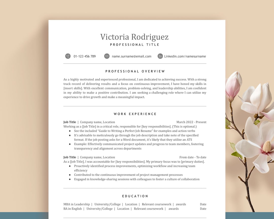 BEST Minimalist Ats-friendly Resume Template. Professional With ...