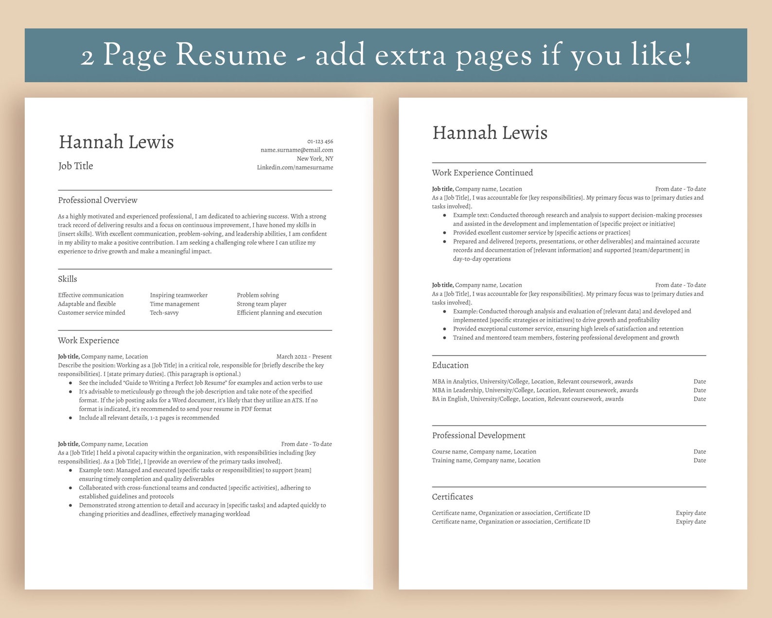 COMPACT Basic Ats-friendly Clean Modern Resume Template. Instant ...