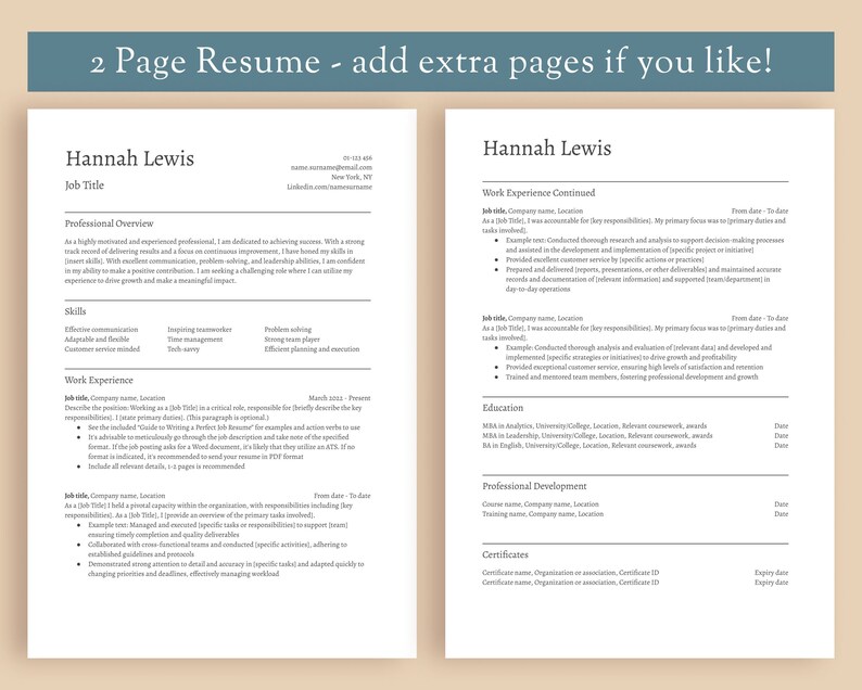 COMPACT Basic Ats-friendly Clean Modern Resume Template. Instant ...