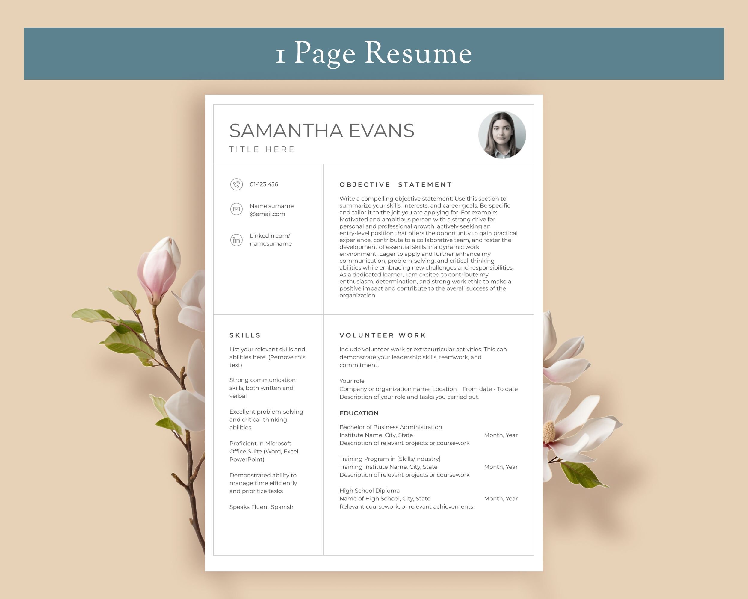 FIRST JOB Skills-based Resume Template. Modern, Clean Design, Editable ...