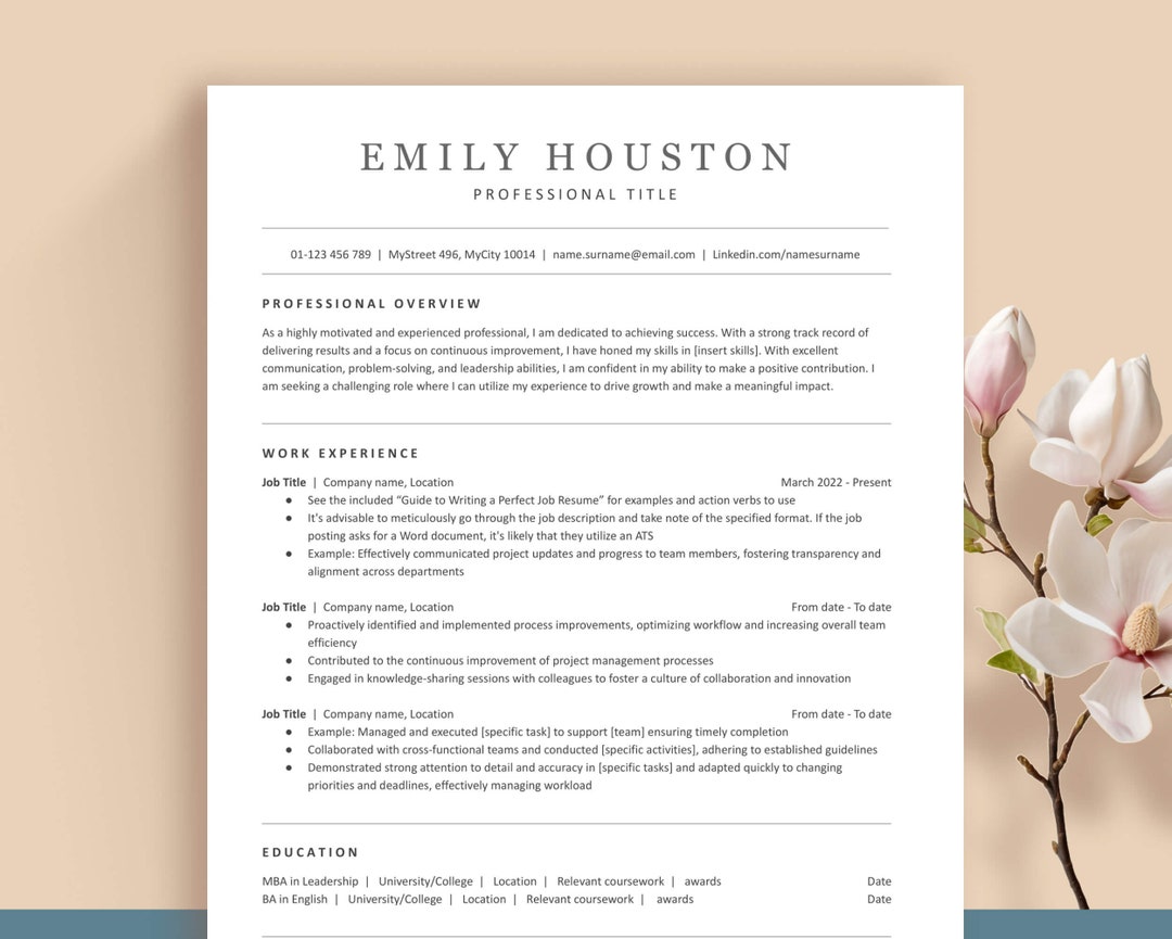 CLEAN MINIMALIST Resume Template - Google Docs, Word, Pages - Executive ...