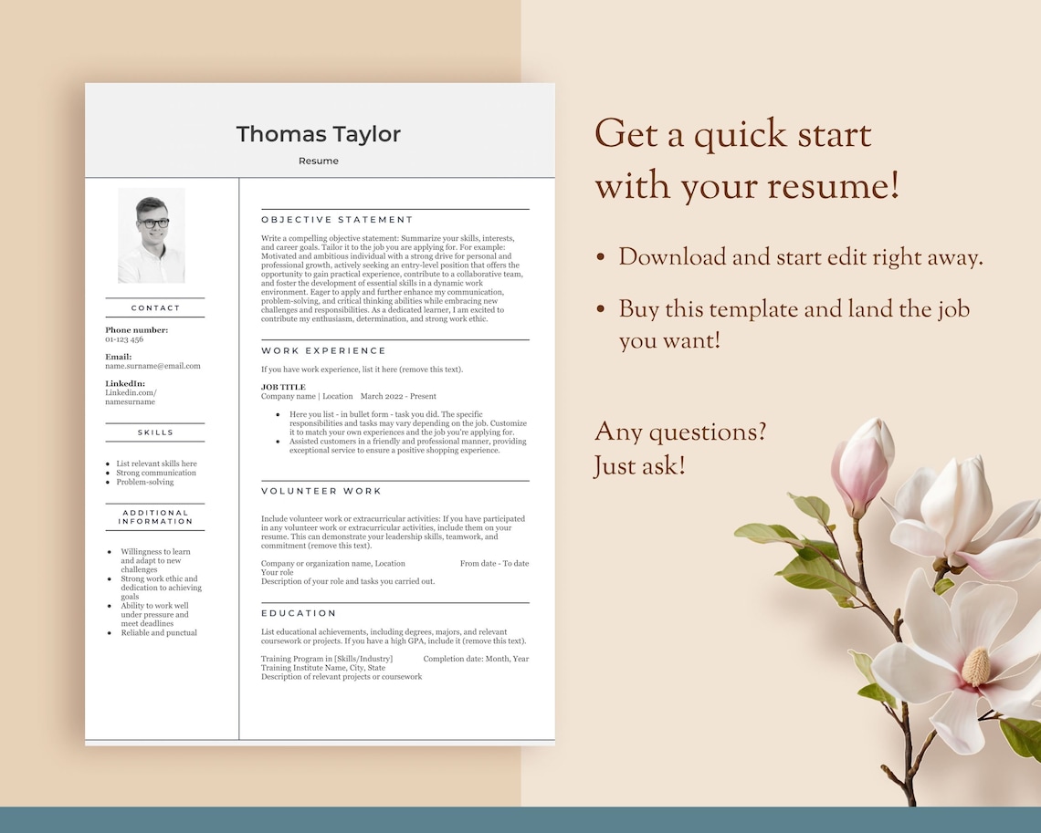 NEW GRADUATE Resume Template Clean, Modern, and Easy to Customize Start ...