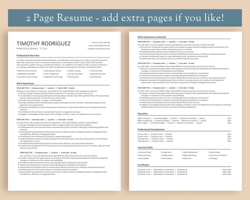 Ats-friendly Basic Resume Templates. Professional 1 & 2 Pages CV Bundle ...