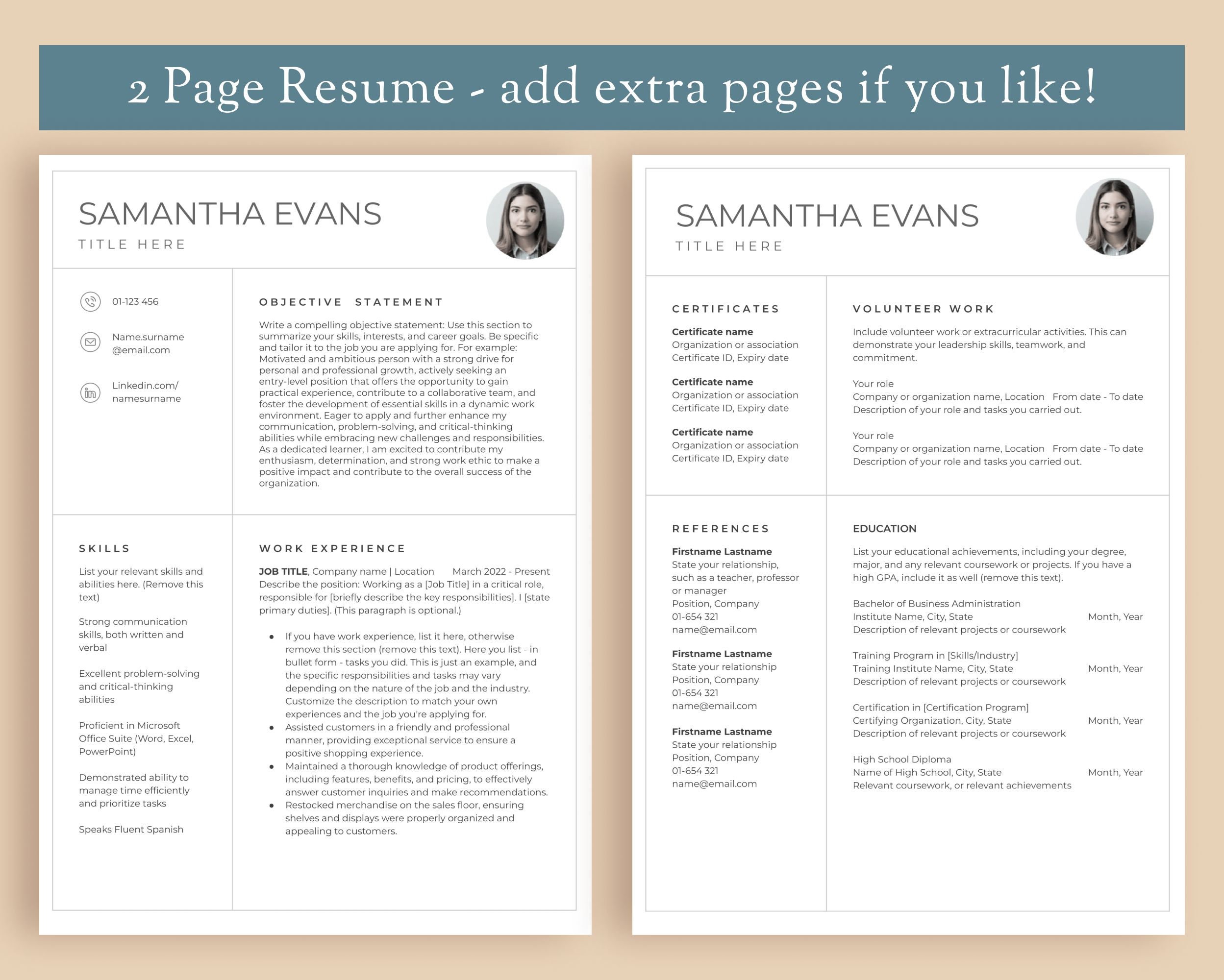 FIRST JOB Skills-based Resume Template. Modern, Clean Design, Editable ...