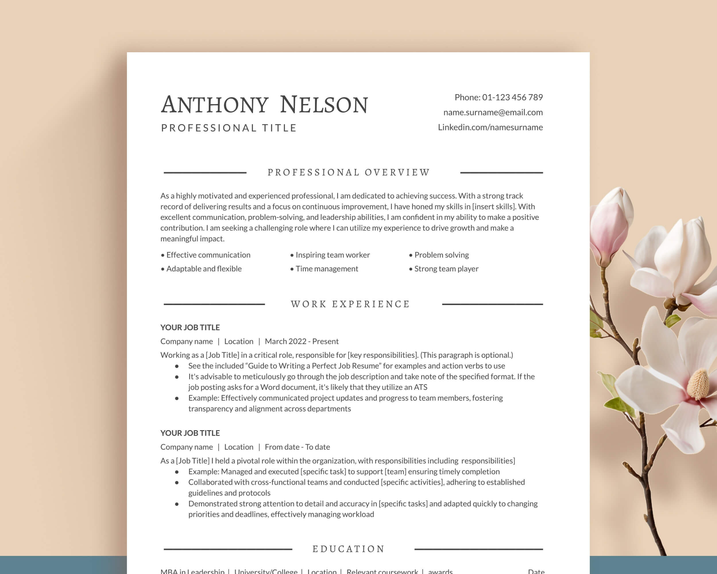 MODERN Ats-friendly Resume Template - Editable Curriculum Vitae Bundle ...