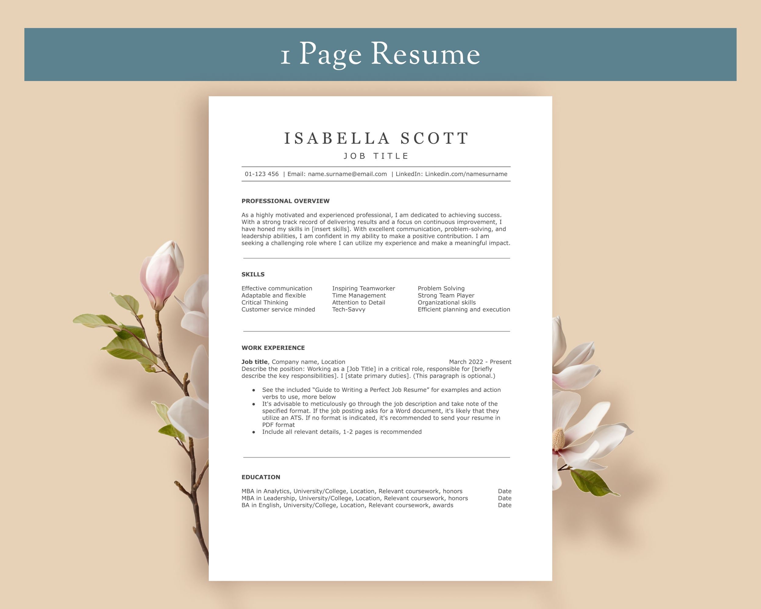 BASIC Bold Ats-friendly Resume Templates. Stand Out. 1, 2 or More Pages ...