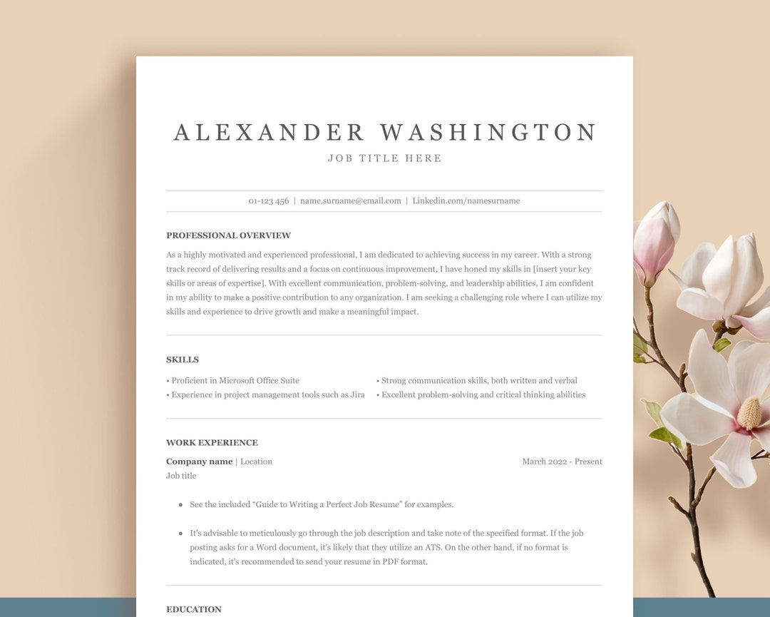 MODERN Minimalist Ats-friendly Resume Template. Editable Professional ...