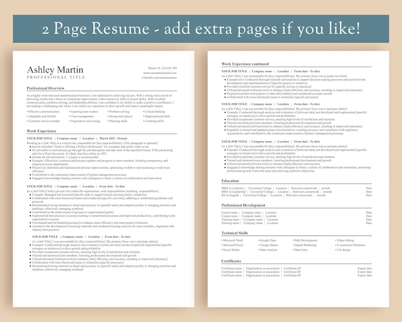 Best Stylish 2-column Resume Template. Modern CV for Word, Google Docs ...