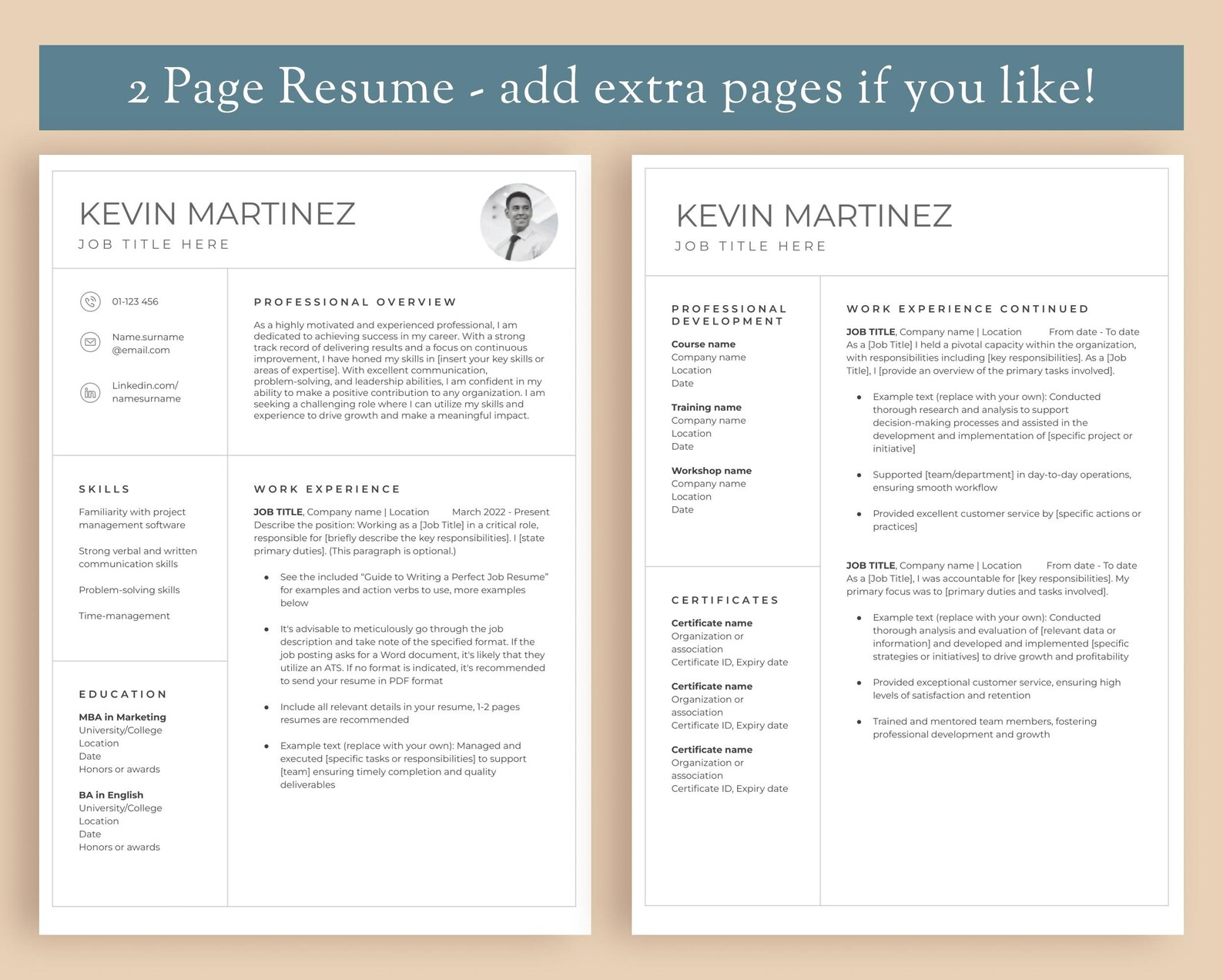 CLEAN PROFESSIONAL 2-column Resume With Photo. Accessible Word Template ...