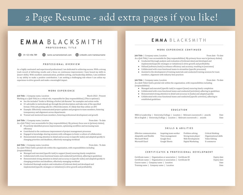 Minimalist 1-column Resume Template With Icons Included and Standard ...