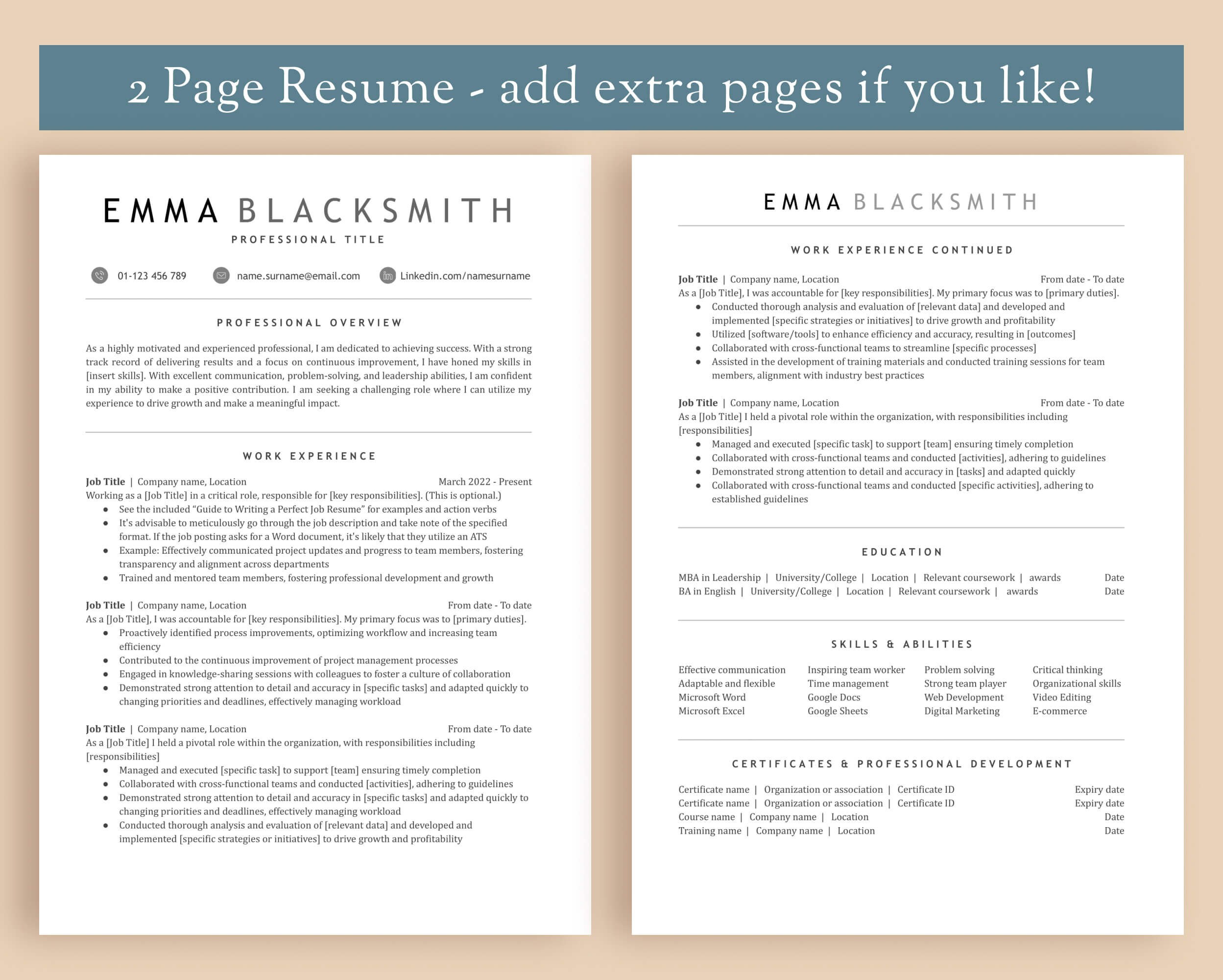 Minimalist 1-column Resume Template With Icons Included and Standard ...