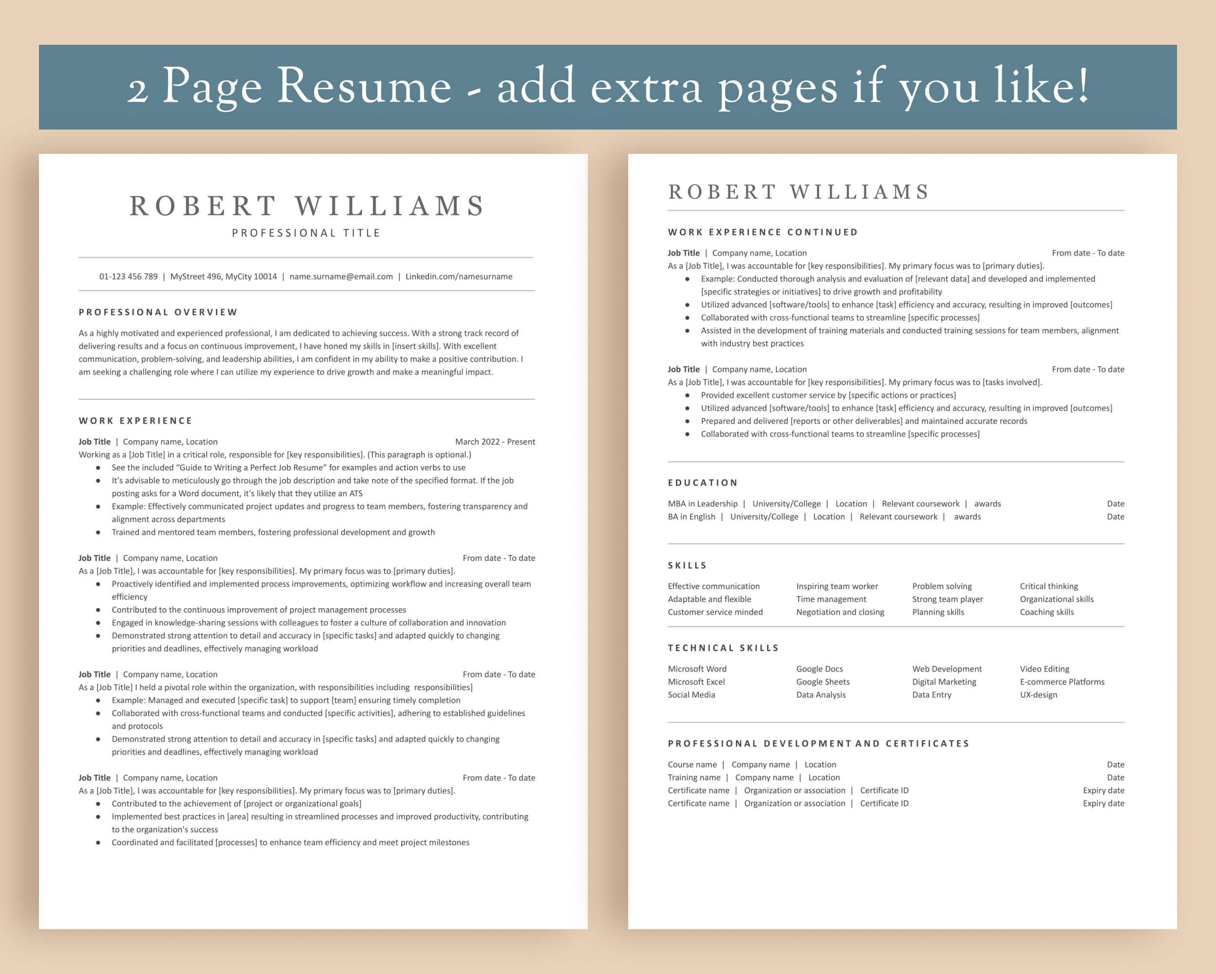 MODERN 1-column Ats-friendly Resume Template. Editable Bundle. Cover ...
