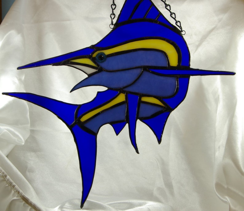 Stained Glass Blue Marlin Fish Suncatcher Ideal for Fathers | Etsy