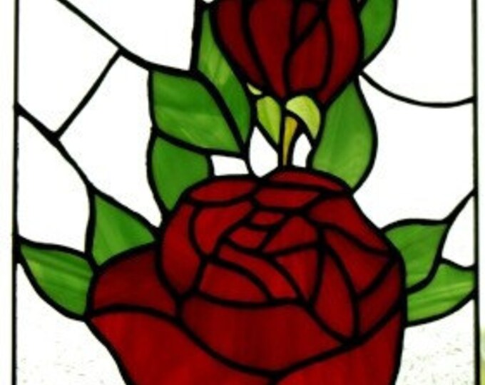 Stained Glass Red Rose With Frosted Background Panel. - Etsy
